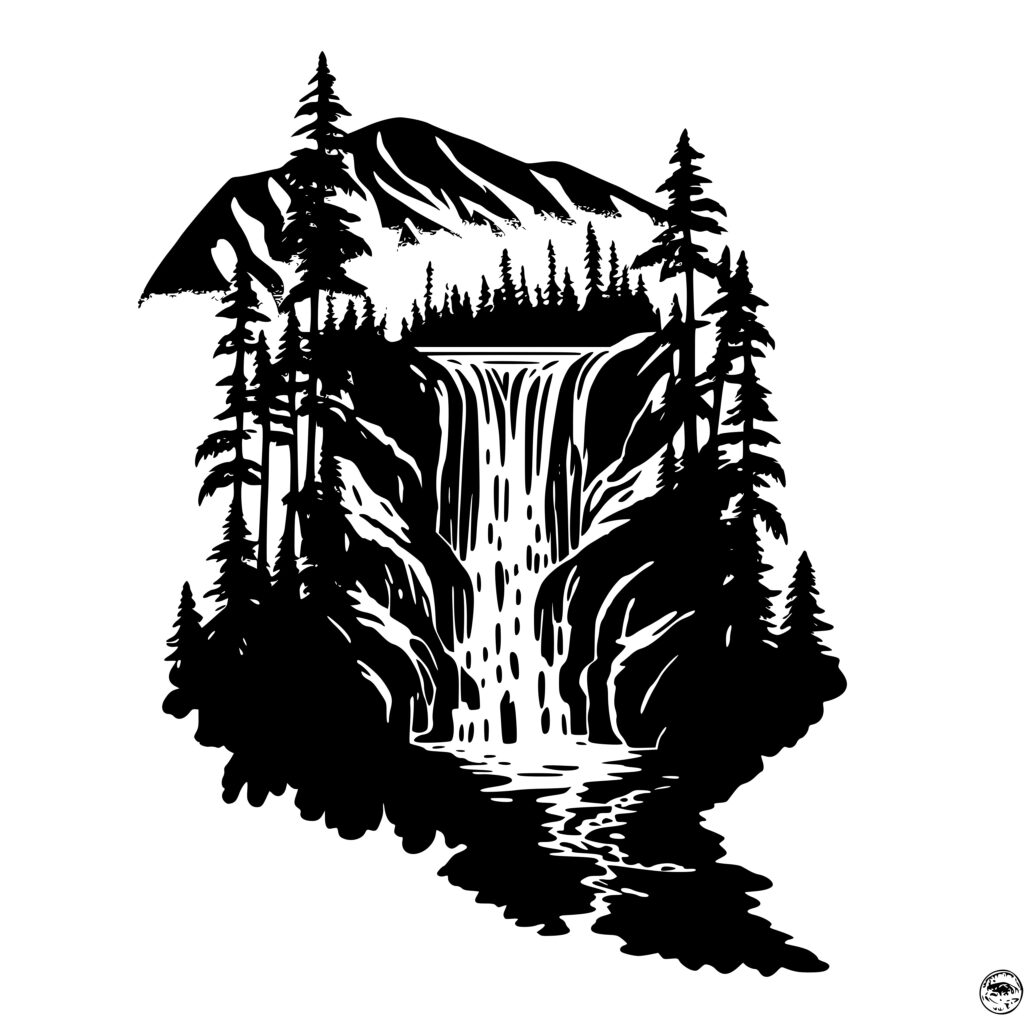 Waterfall with Mountains – Creative Meadow