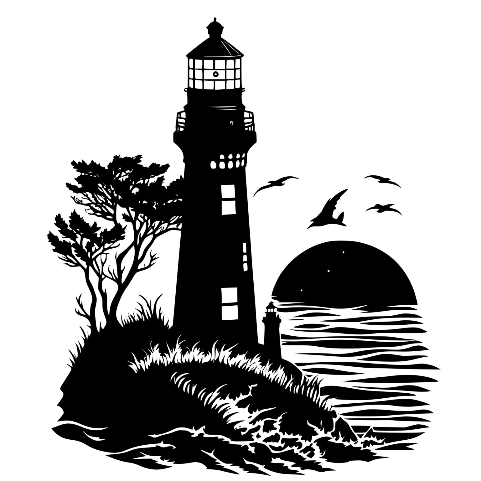 Clifftop Lighthouse Image: SVG, PNG, DXF Files for Cricut, Silhouette