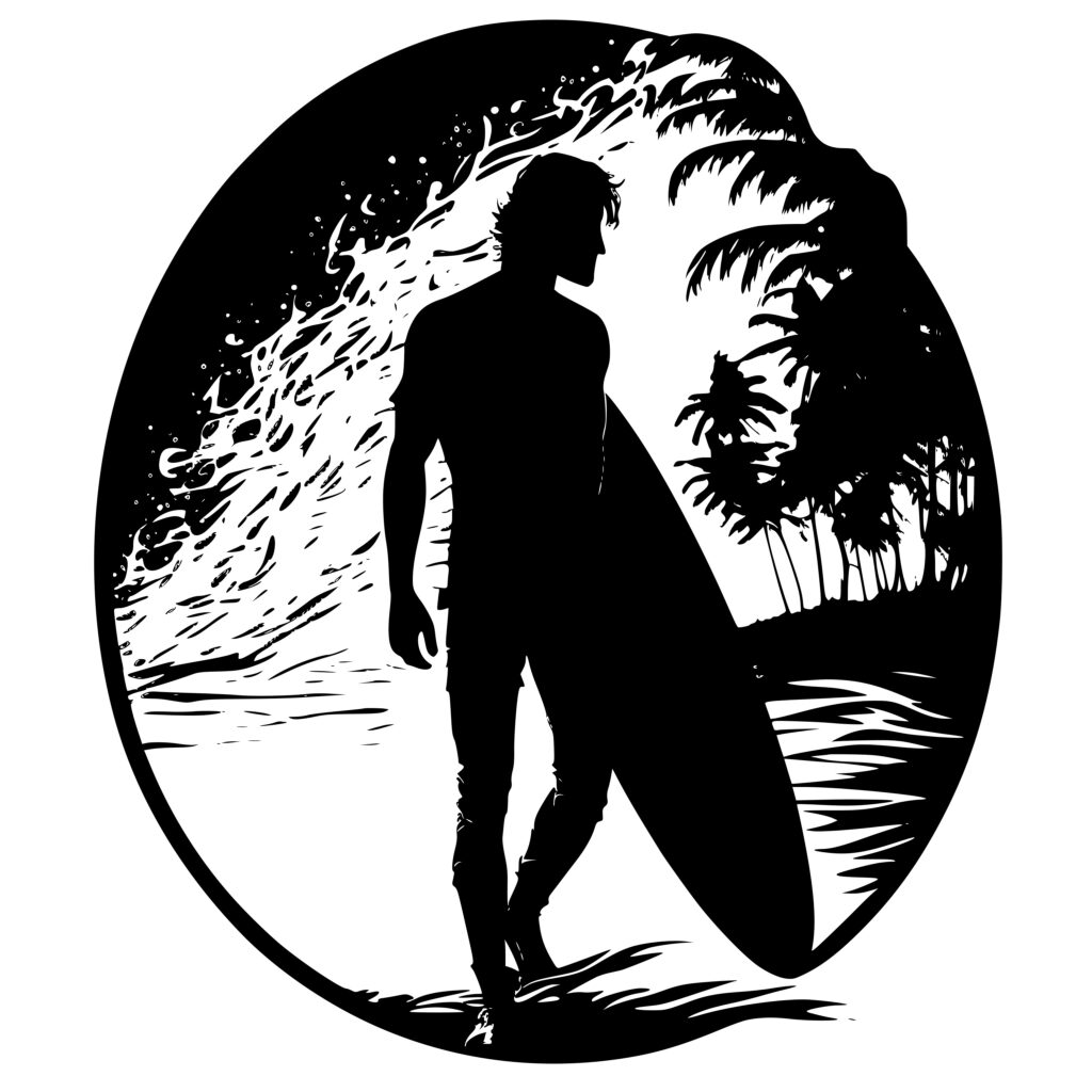 Surfer SVG File for Cricut, Silhouette, Laser Machines: Beach Background