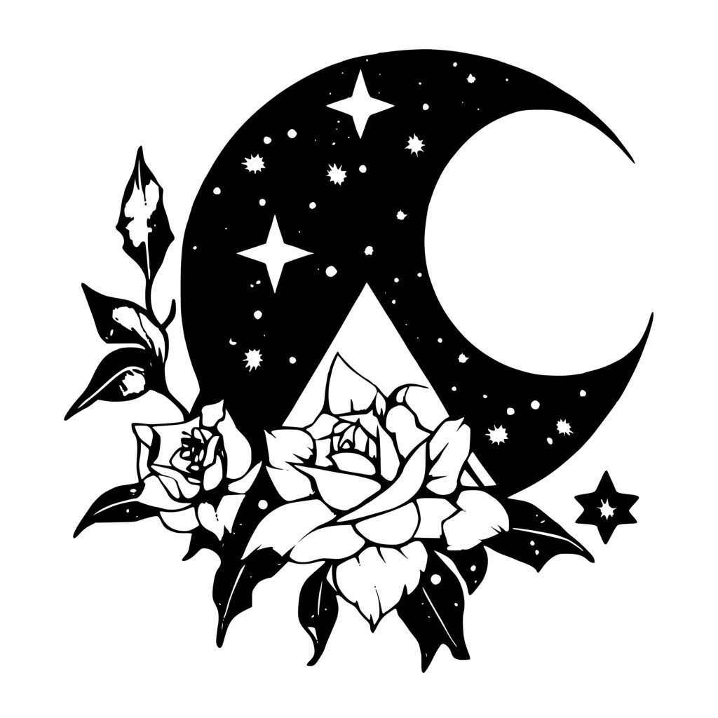 Moon with Pyramid Flowers and Crystals SVG Image for Cricut, Silhouette ...
