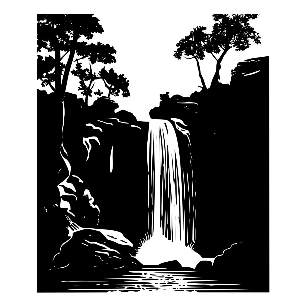 Peaceful Waterfall Scene SVG File for Cricut, Silhouette, Laser
