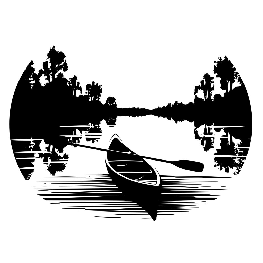 Canoe on Serene Lake" - Instant Download SVG, PNG, DXF Files