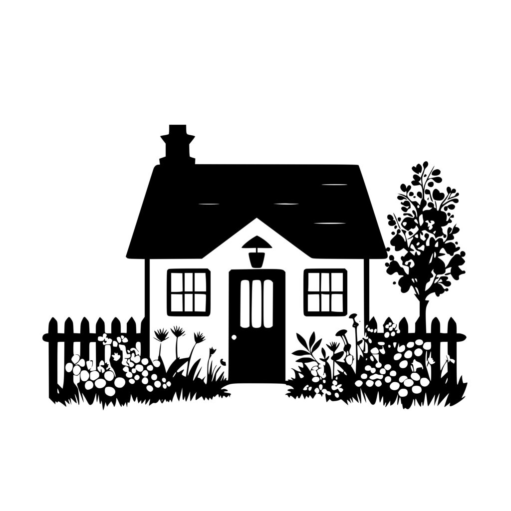 Cottage Garden with House, Fence and Flowers – Creative Meadow