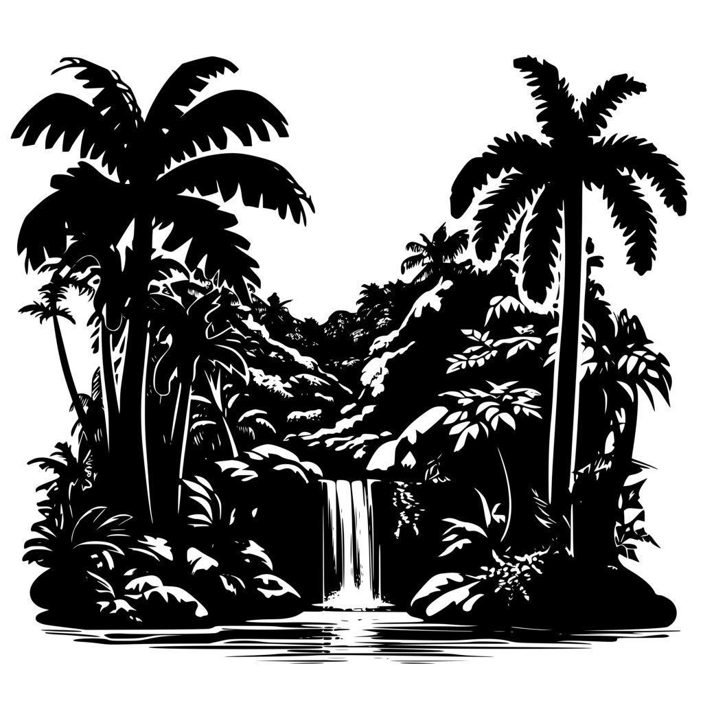 Lush Waterfall Scene: SVG, PNG, DXF Files for Cricut, Silhouette