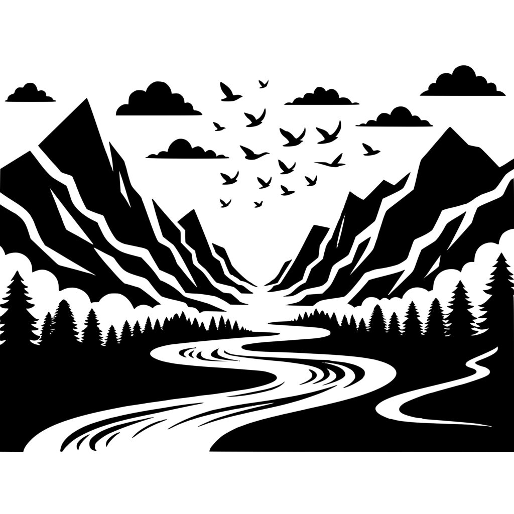 Mountainous River Passage: SVG, PNG, DXF Files for Cricut, Silhouette ...