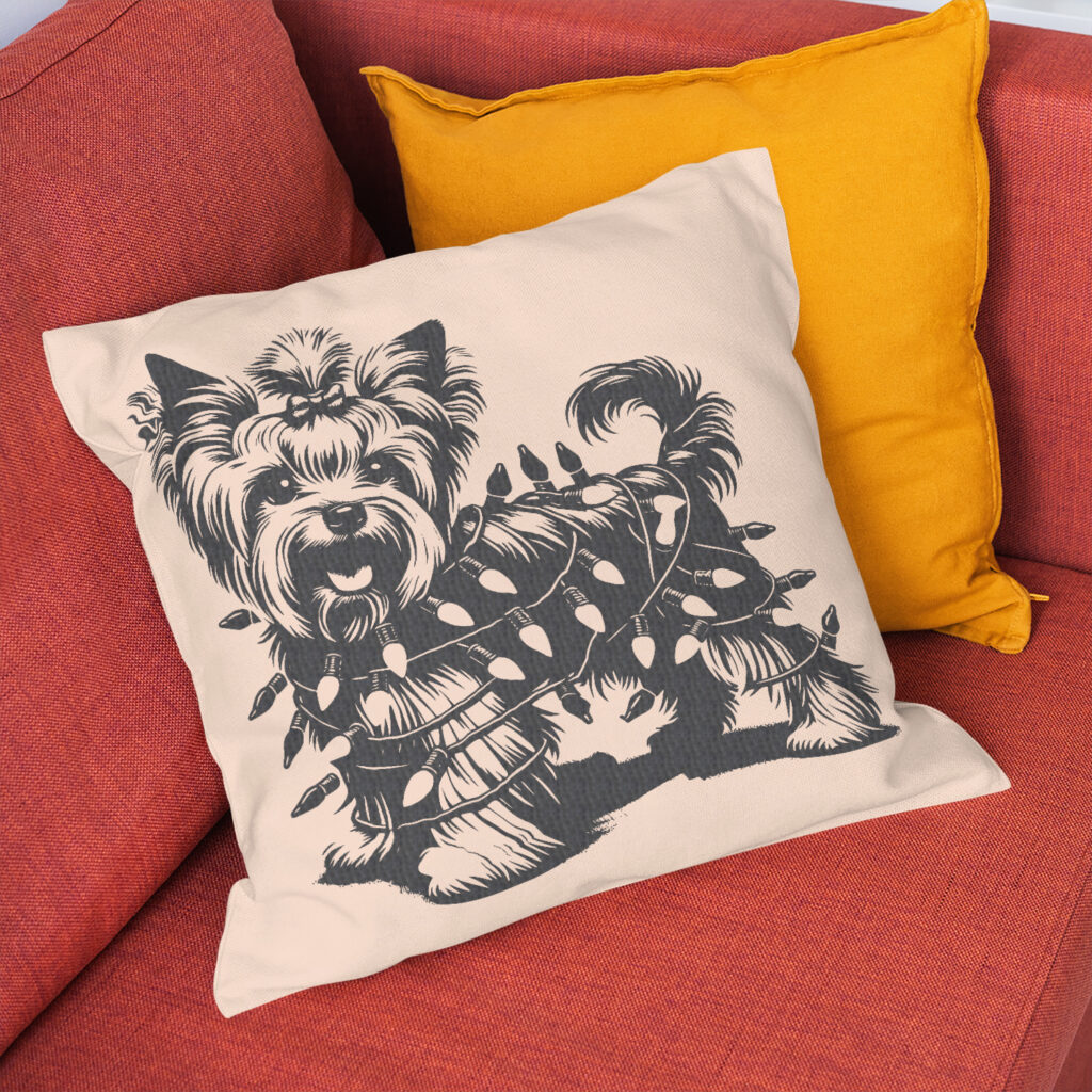 Christmas Yorkie Lights SVG File for Cricut, Silhouette, Laser Machines