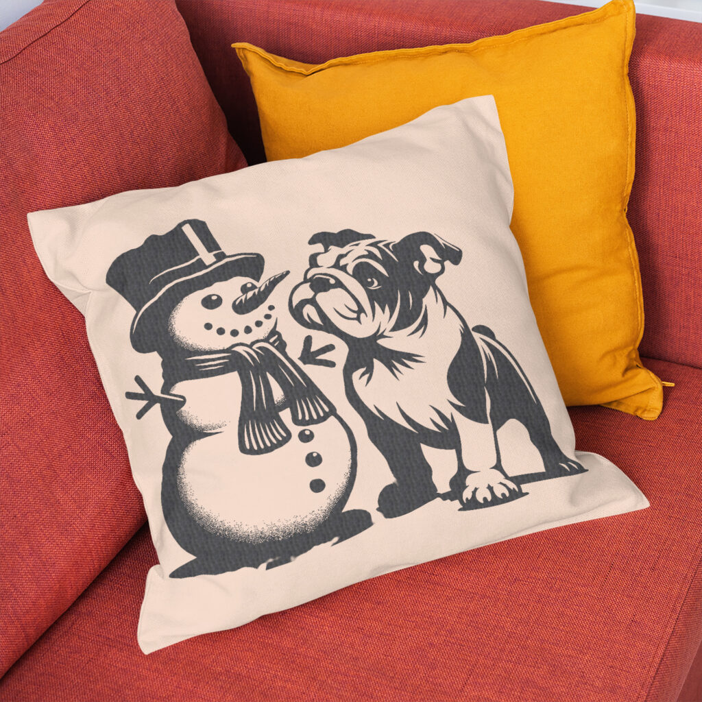Bulldog and Snowman – Creative Meadow