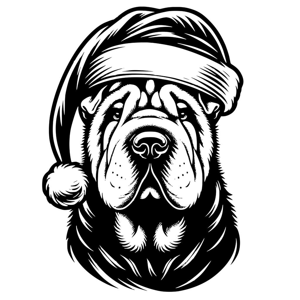Santa Hat Shar Pei SVG File for Cricut, Silhouette, Laser