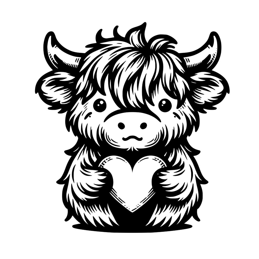 Highland Cow Heart SVG Design for Cricut and Laser Machines