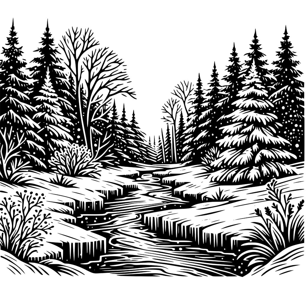 Tranquil Forest Stream Graphic for Cricut, Silhouette, Laser Machines