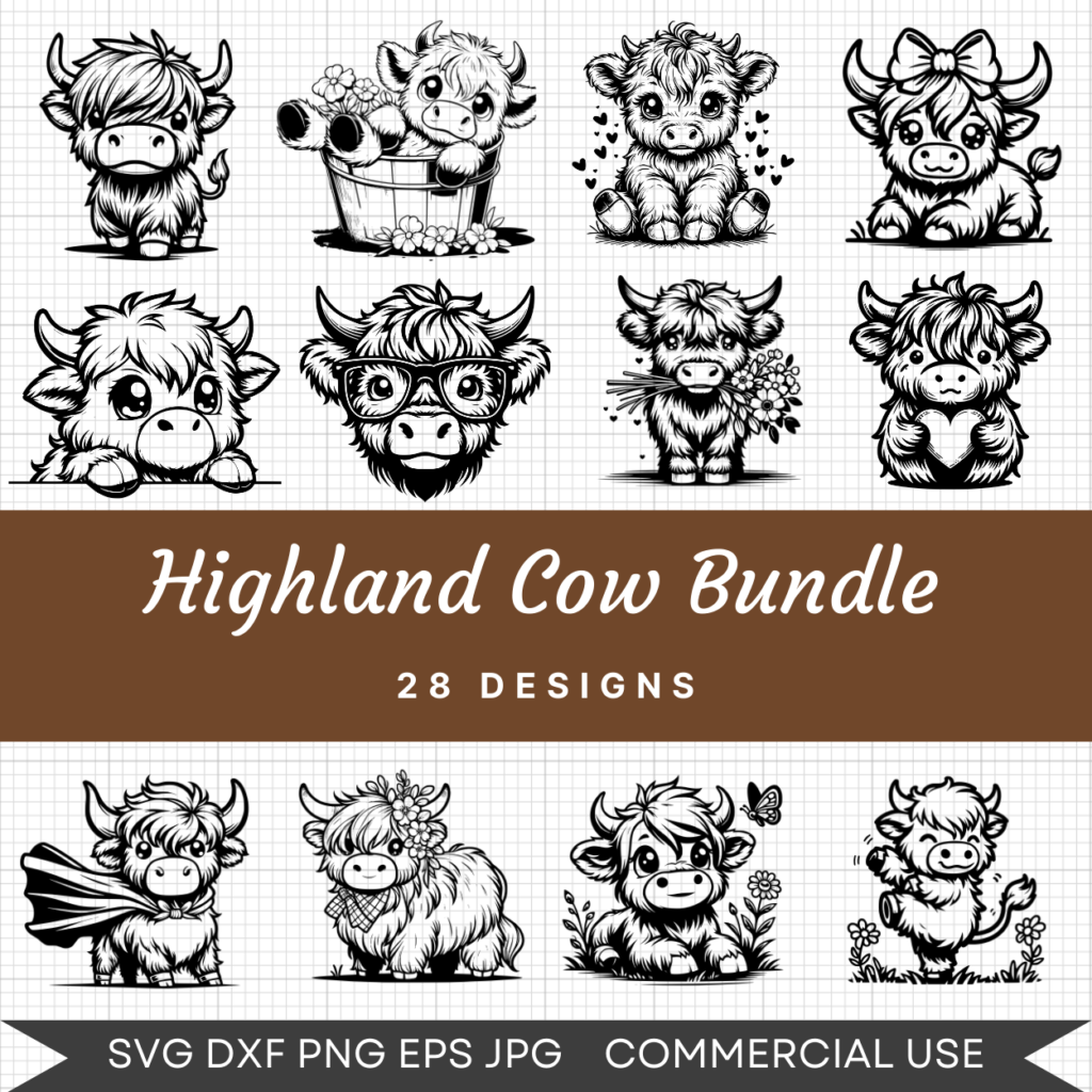 Highland Cow Bundle – 28 Instant Download Svg Images – Creative Meadow