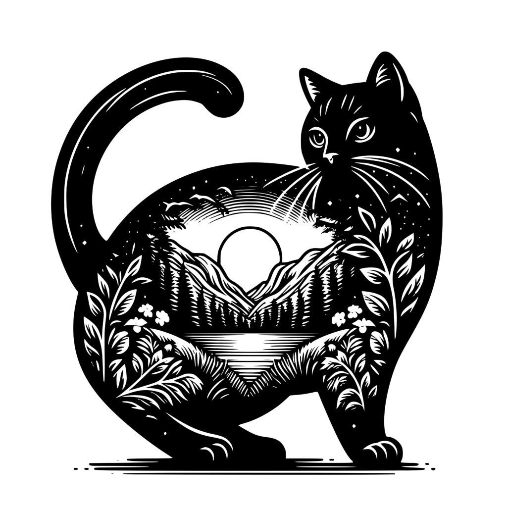 Majestic Cat Landscape Design - SVG, PNG, DXF for Cricut