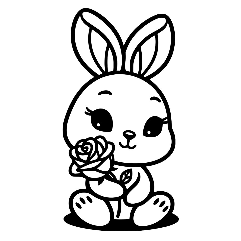Bunny with Rose SVG PNG DXF Files for Cricut Bunny with Rose SVG PNG DXF Files for Cricut