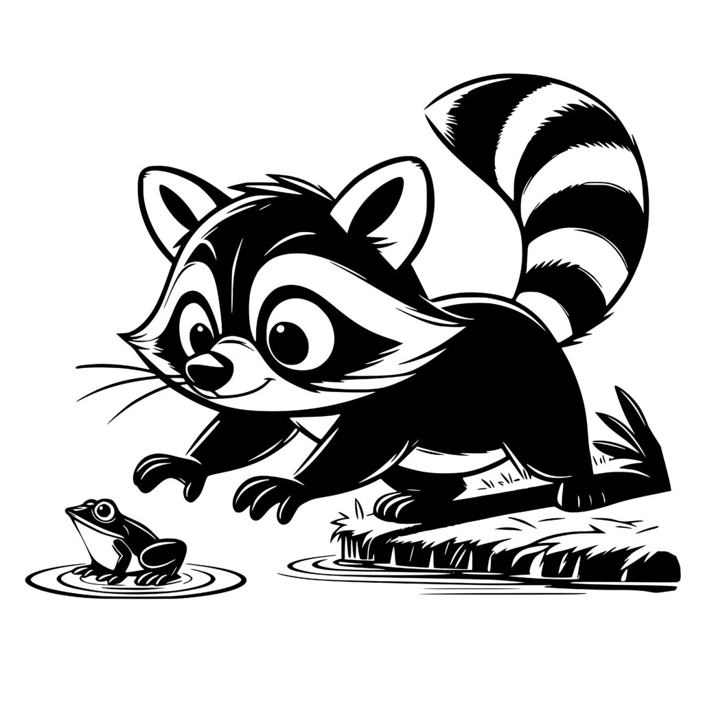 Raccoon Chasing Frog – Creative Meadow