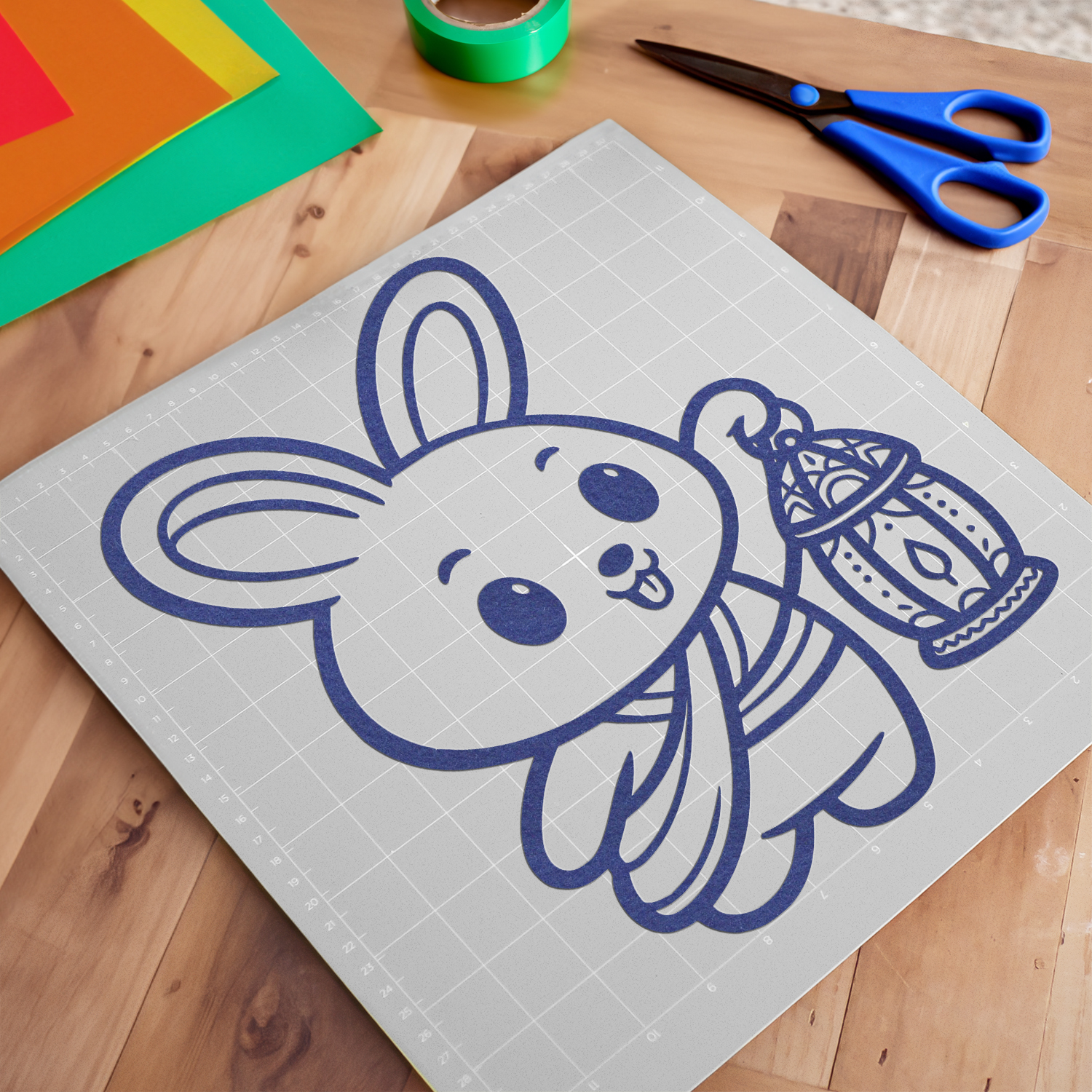 Happy Lantern Rabbit Design for Cricut, Silhouette, Laser Machines