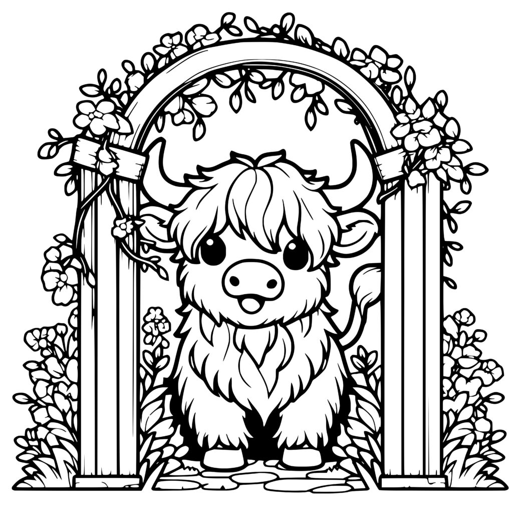 Floral Gateway Highland Cow Design - SVG, PNG for Cricut