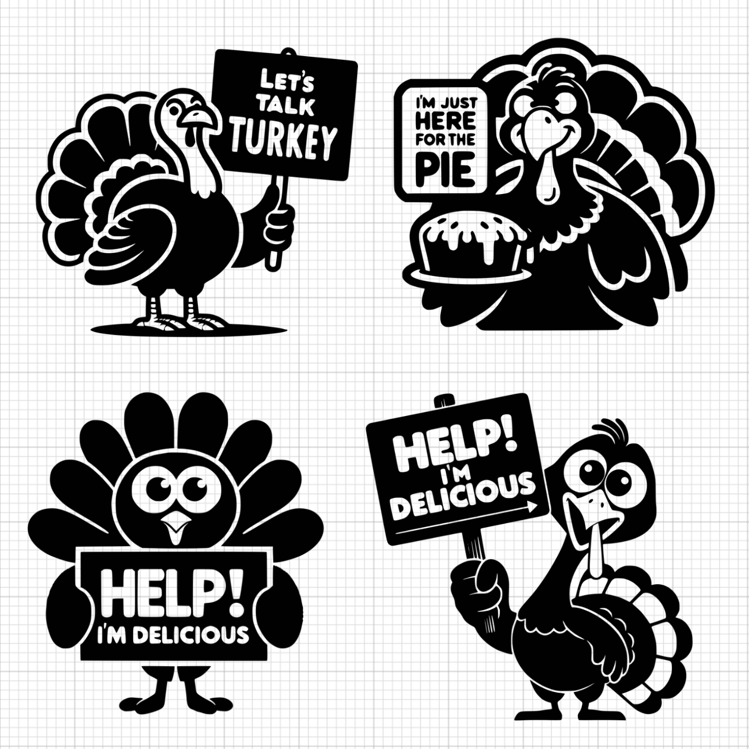 Thanksgiving Turkeys Bundle – 25 Instant Download Svg Images – Creative ...