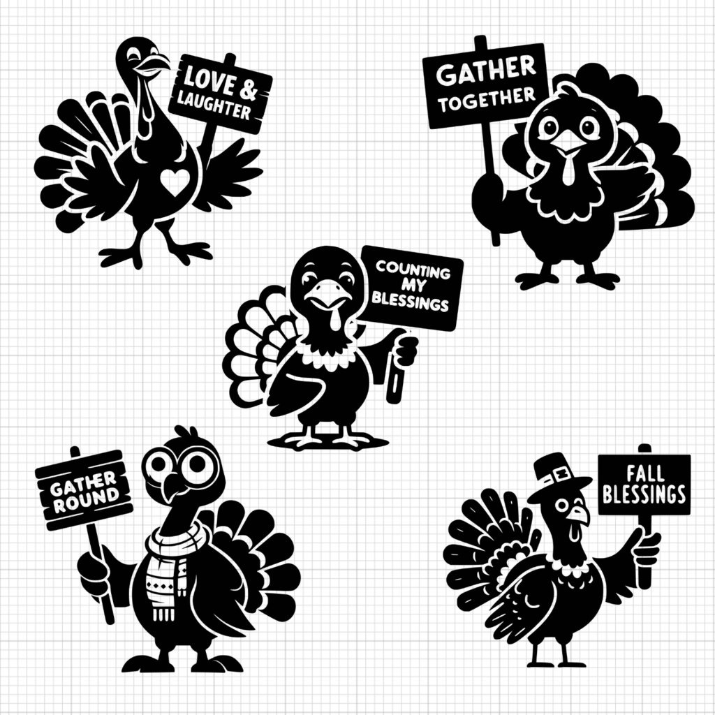 Thanksgiving Turkeys Bundle: SVG Graphics for Cricut & Glowforge