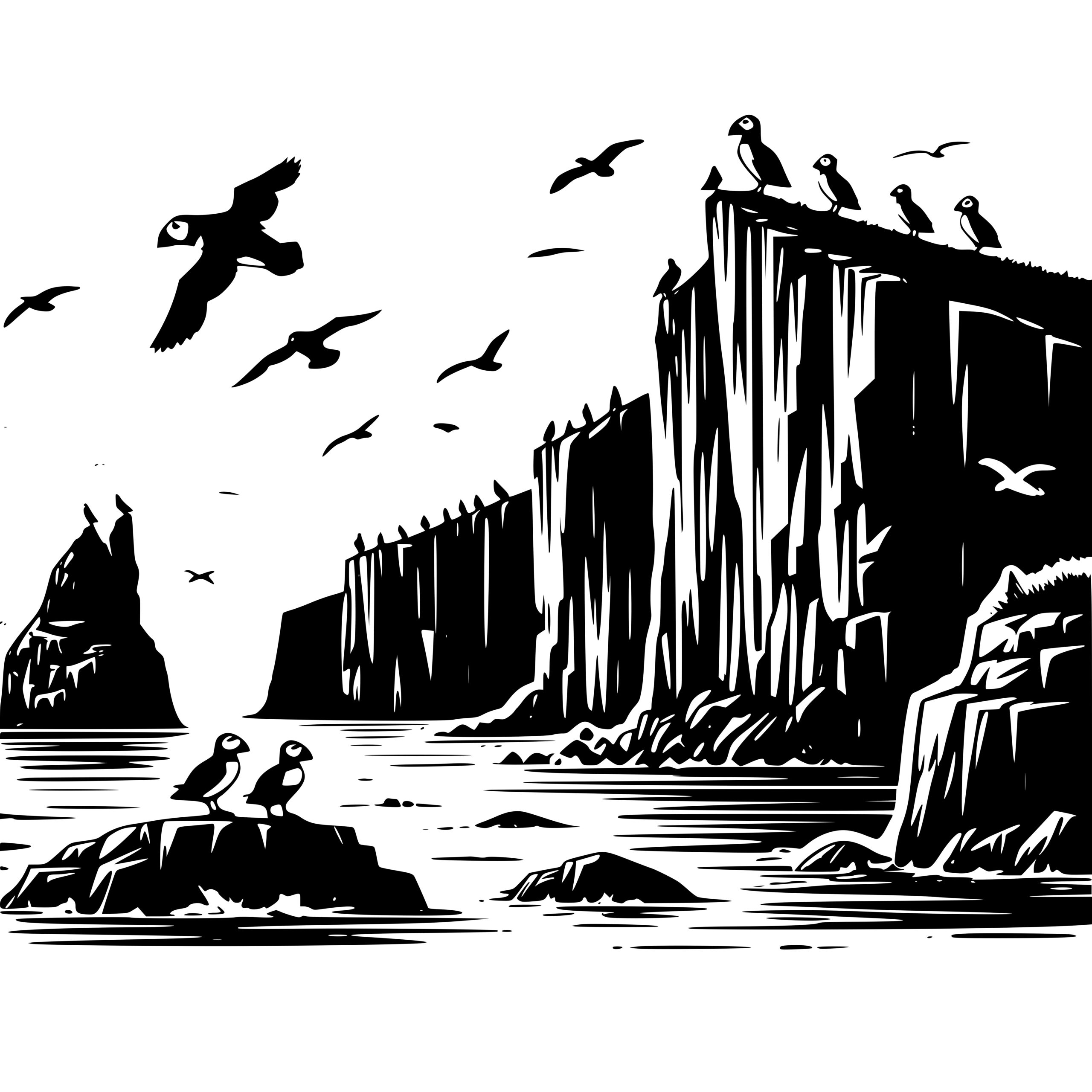 Cliff Puffins Cliff SVG: Coastal Wildlife Design for Cricut Users