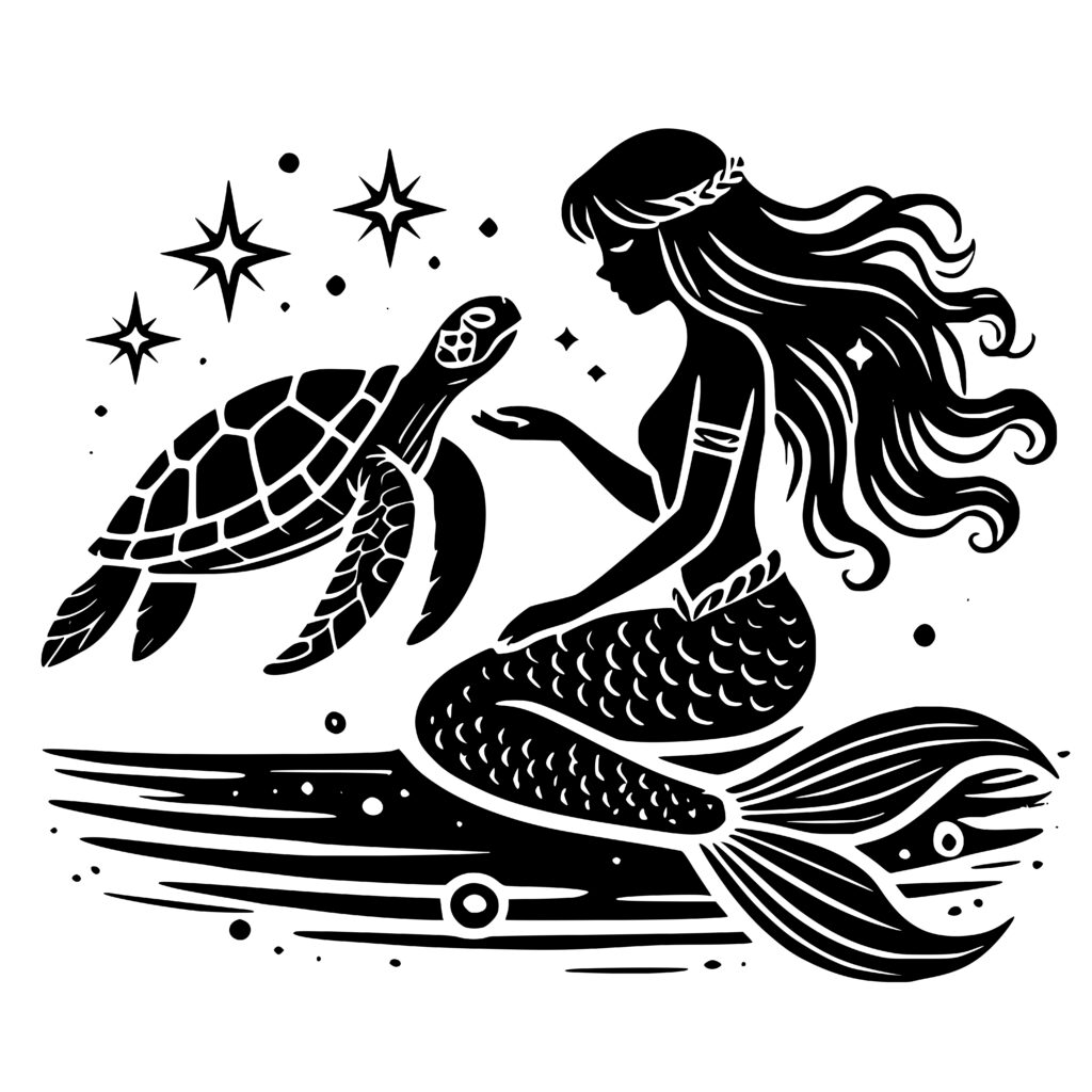Mermaid Turtle Adventure Design | SVG, PNG, DXF for Crafting