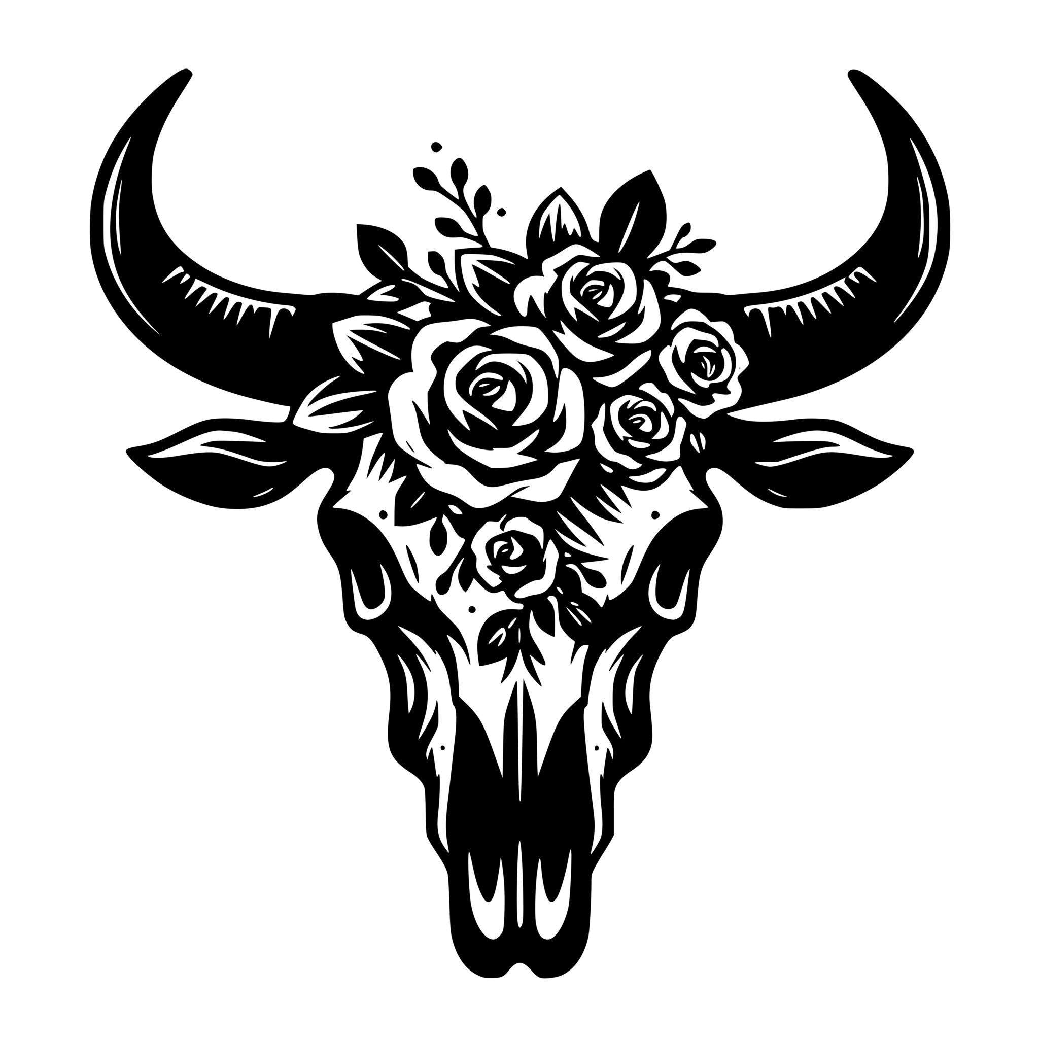 Rose Crowned Bull Skull SVG Design for Cricut & Silhouette