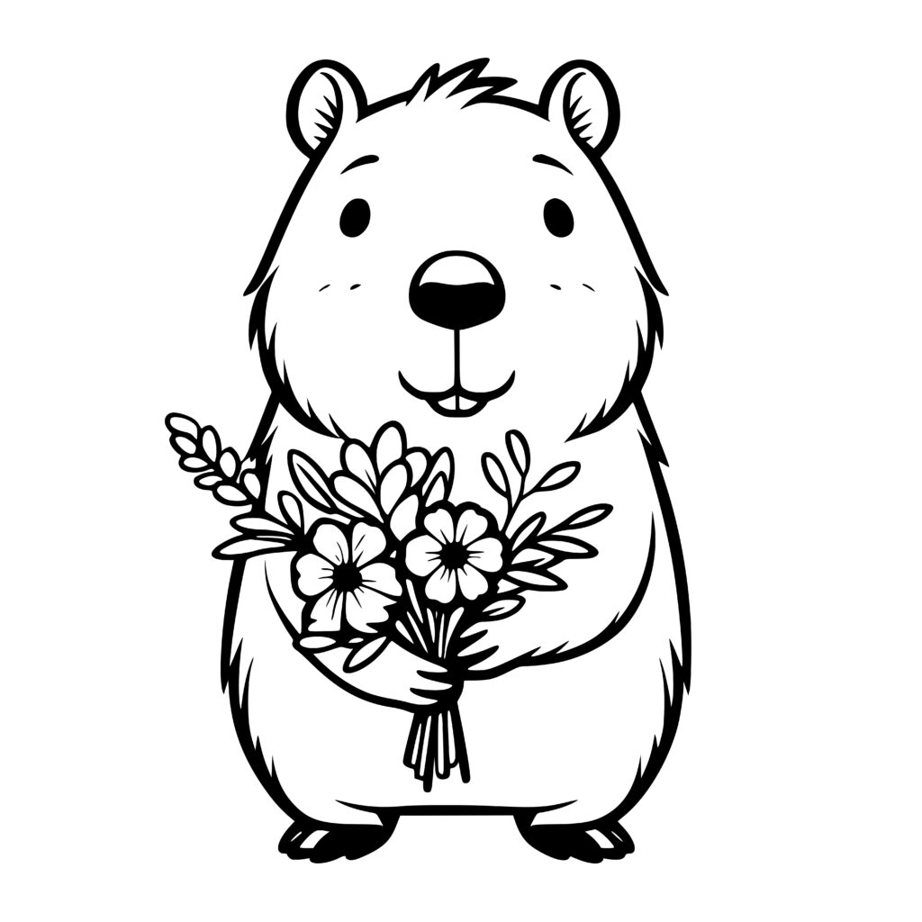 Happy Capybara with Flowers – Creative Meadow
