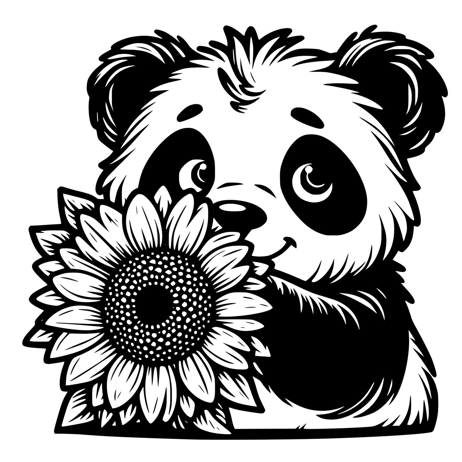 Sunflower Panda Graphic: Instant Download for Cricut & Laser Machines