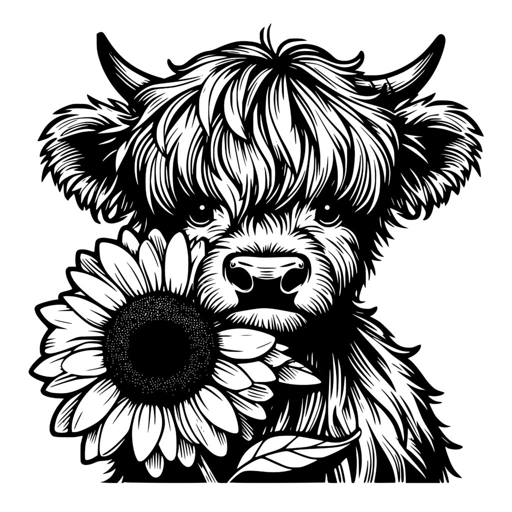 Sunflower-loving Highland Cow – Creative Meadow