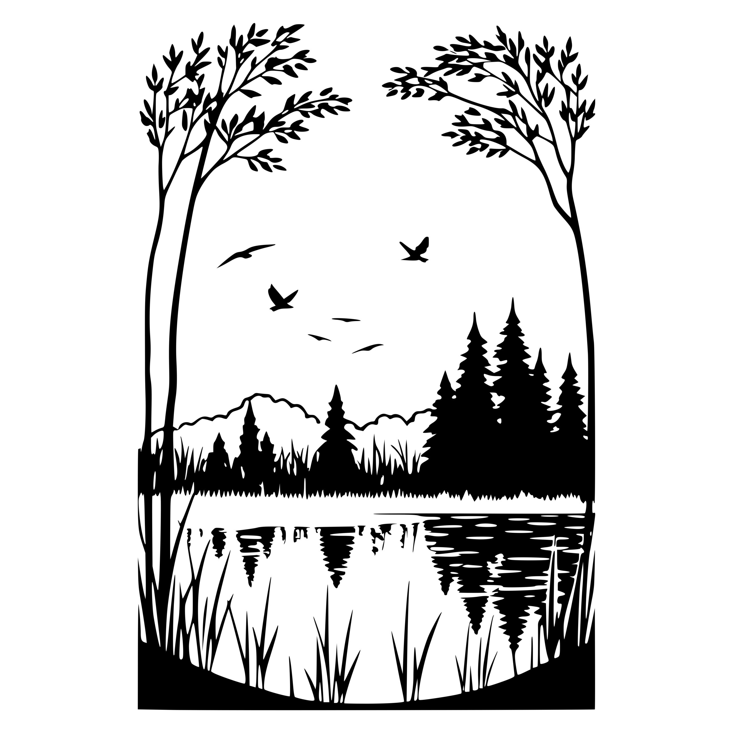 Tranquil Nature Reflection Design: SVG, PNG, DXF for Crafting