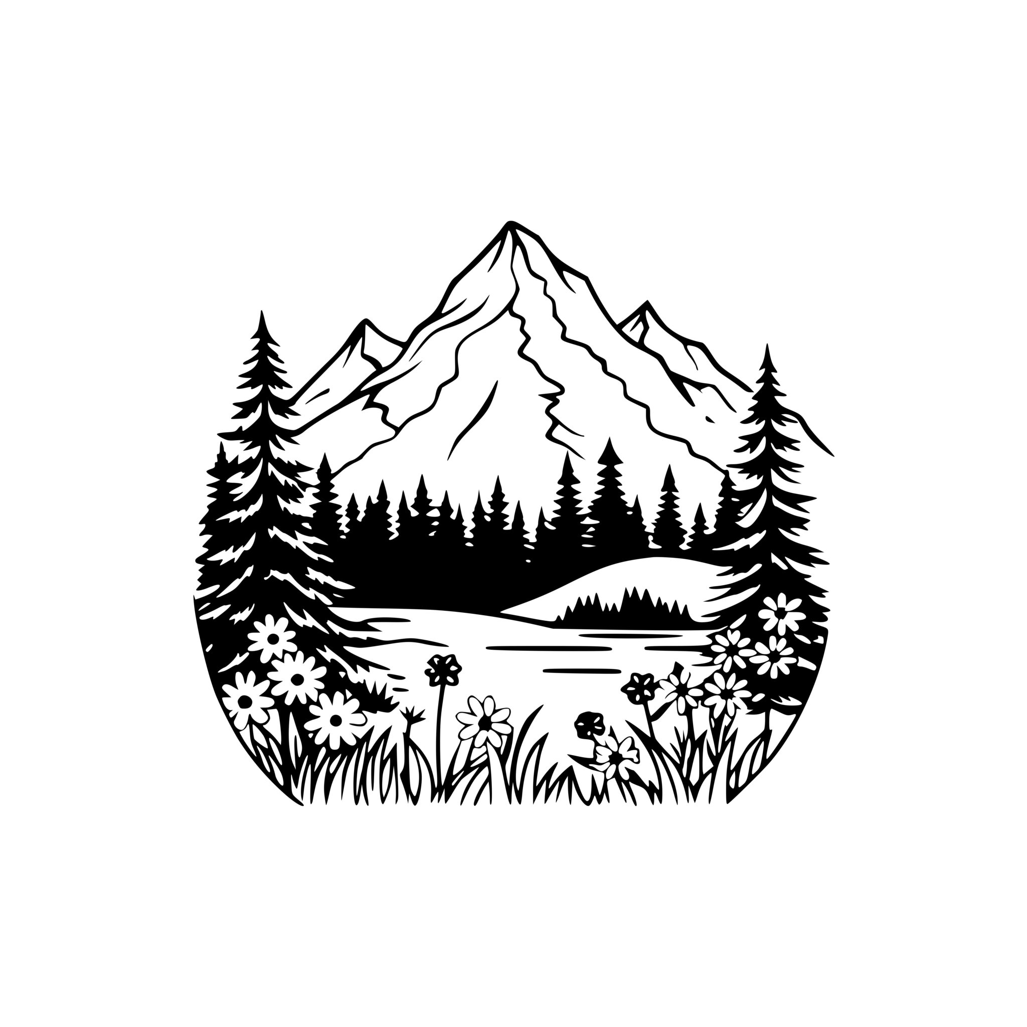 Tranquil Mountain Design: SVG, PNG, DXF for Cricut & More