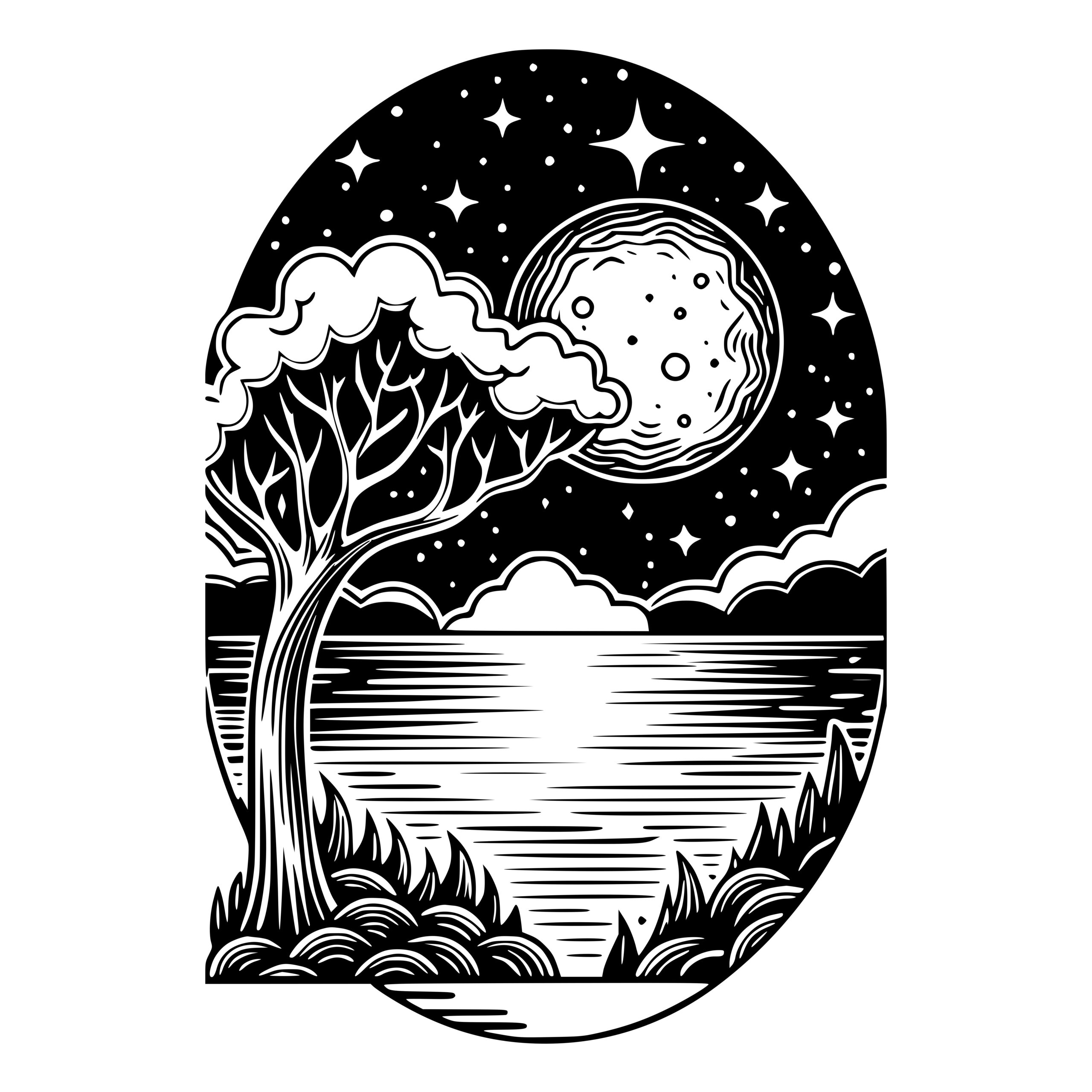 Tranquil Tree by Moonlight SVG for Cricut & Laser Projects