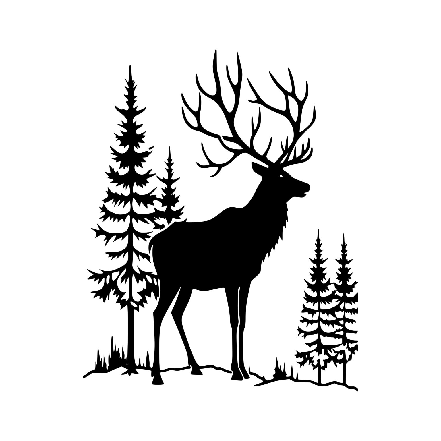 Stag Among Trees Design: SVG, PNG, DXF for Cricut & More