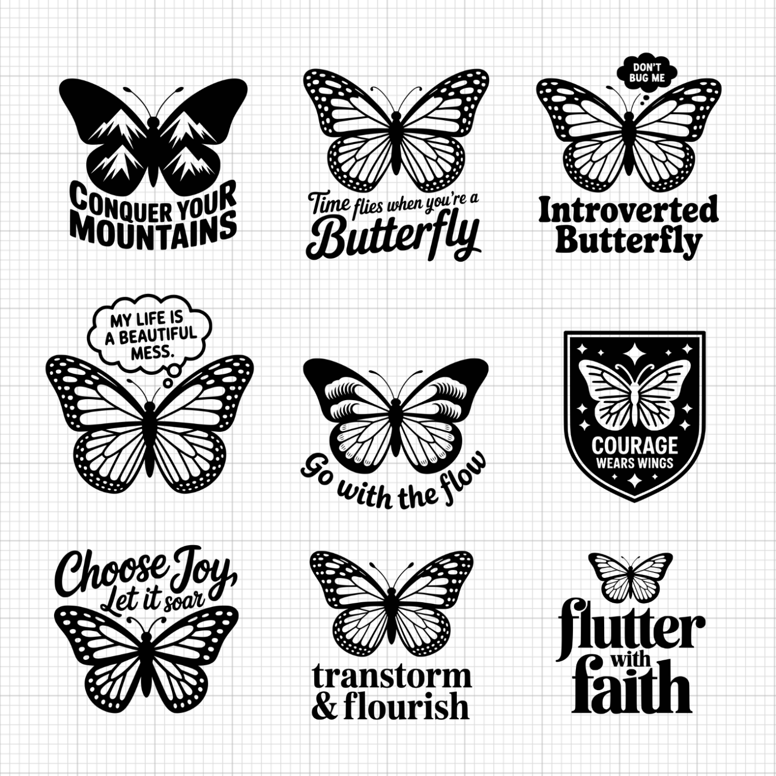 Butterfly Phrases Bundle – 40 Instant Download Svg Images – Creative Meadow