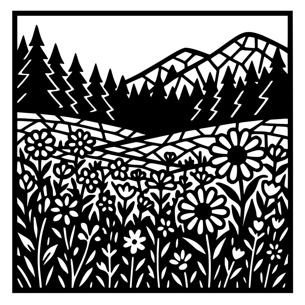Flowering Hillscape Harmony Design: SVG & PNG for Cricut Machines
