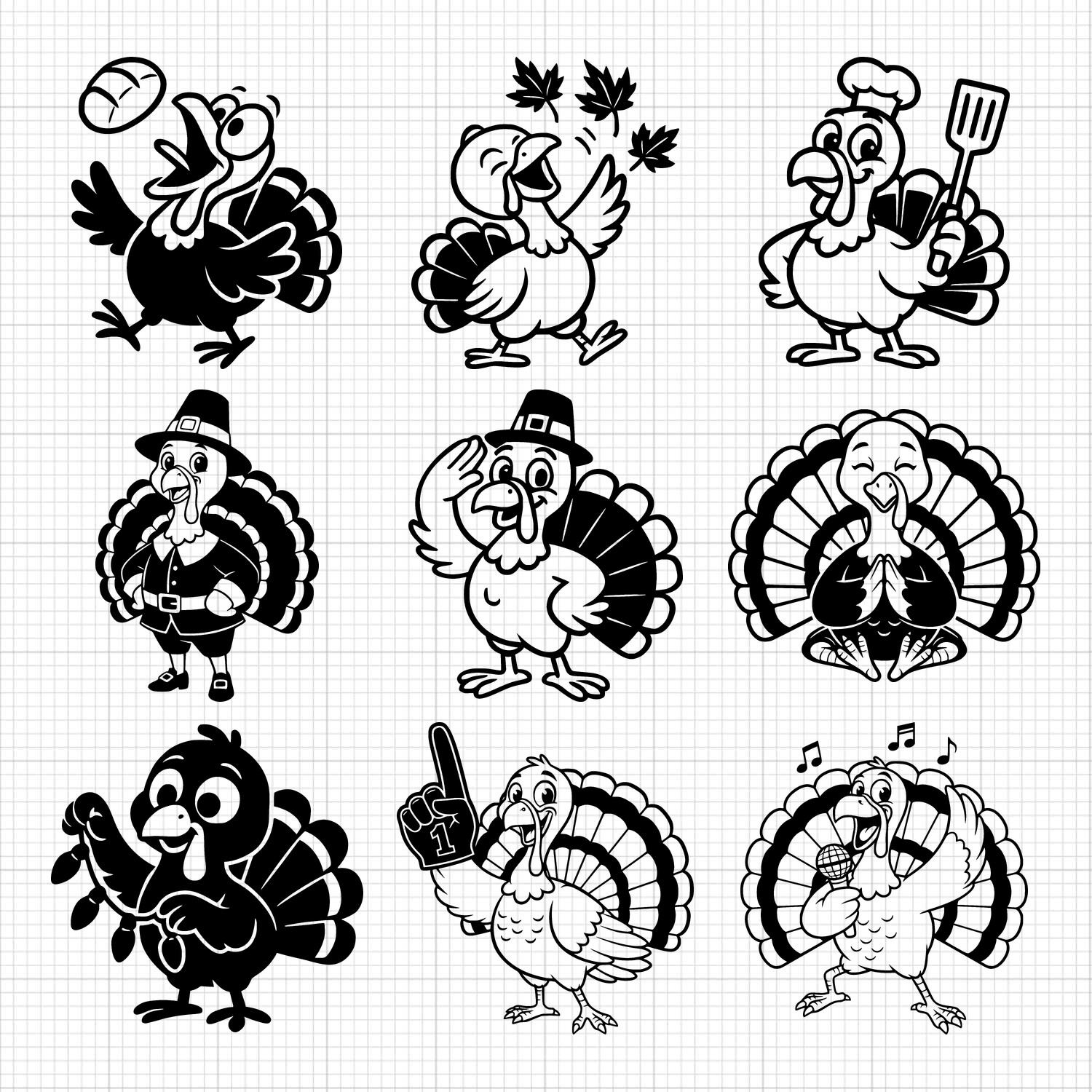 Cute Turkeys Bundle – 67 Instant Download Svg Images – Creative Meadow