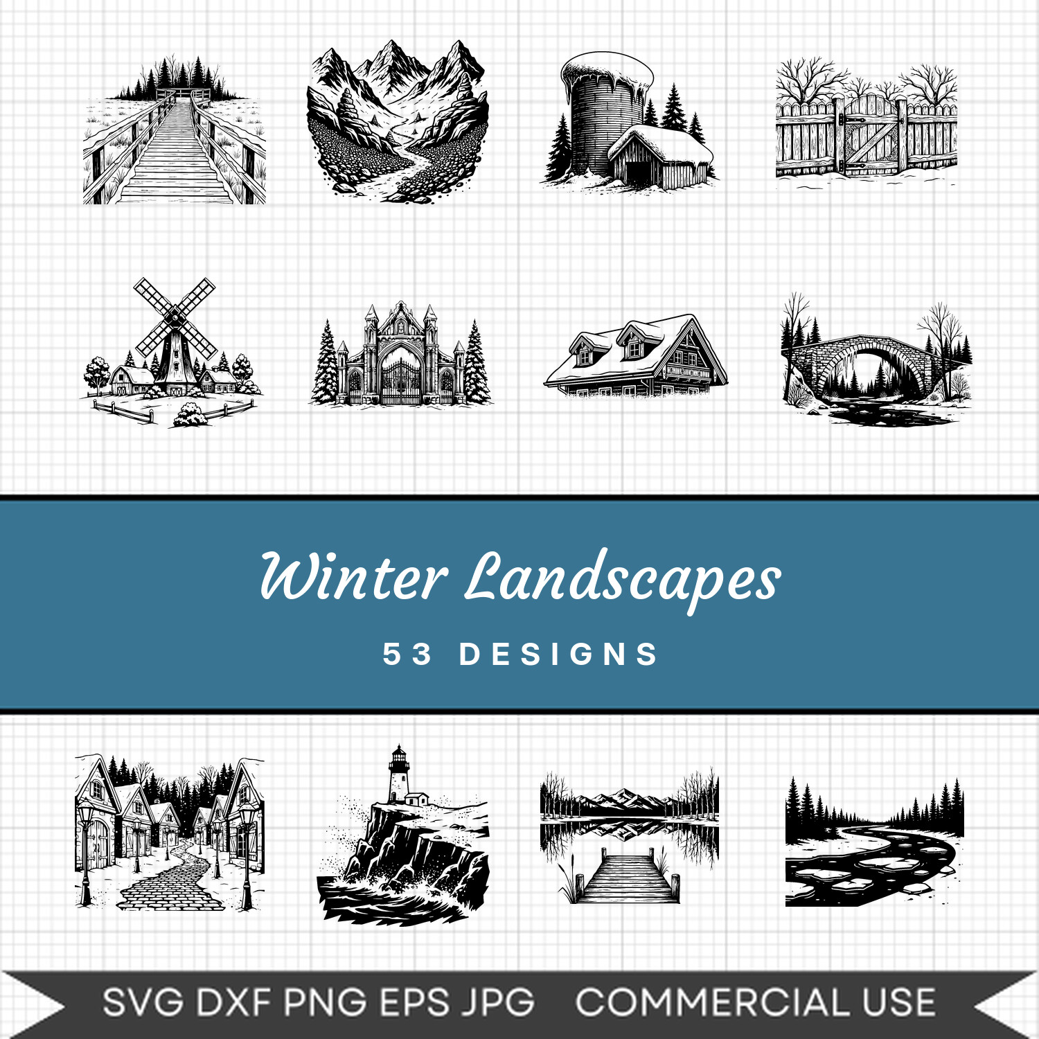 Winter Landscapes – 53 Instant Download Svg Images – Creative Meadow