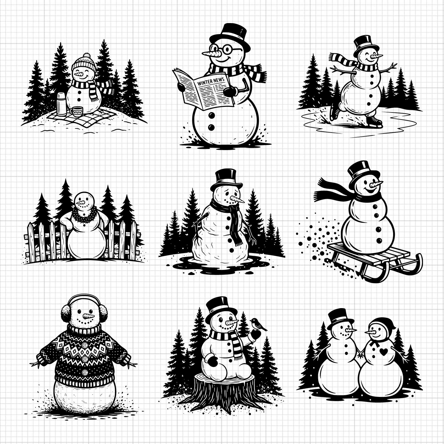 Snowman Buddies – 18 Instant Download Svg Images – Creative Meadow