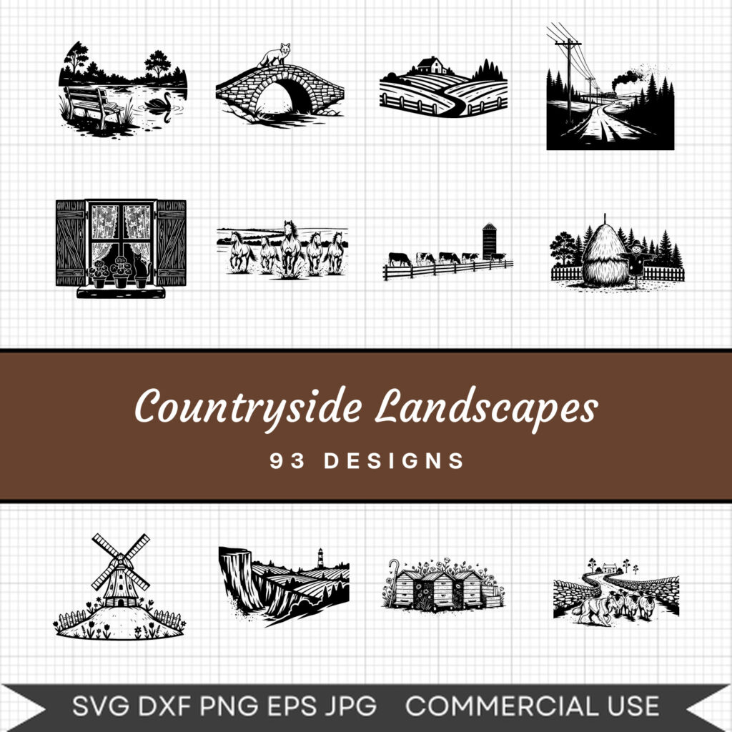 Countryside Landscapes – 93 Instant Download Svg Images – Creative Meadow