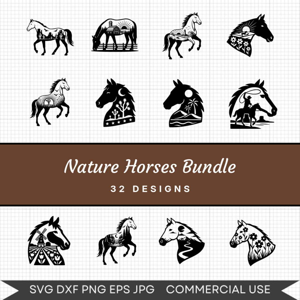 Nature Horses Bundle – 32 Instant Download Svg Images – Creative Meadow
