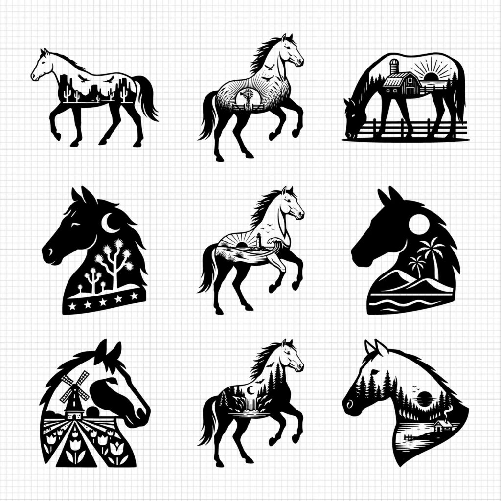 Nature Horses Bundle – 32 Instant Download Svg Images – Creative Meadow
