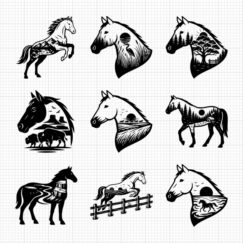 Nature Horses Bundle – 32 Instant Download Svg Images – Creative Meadow