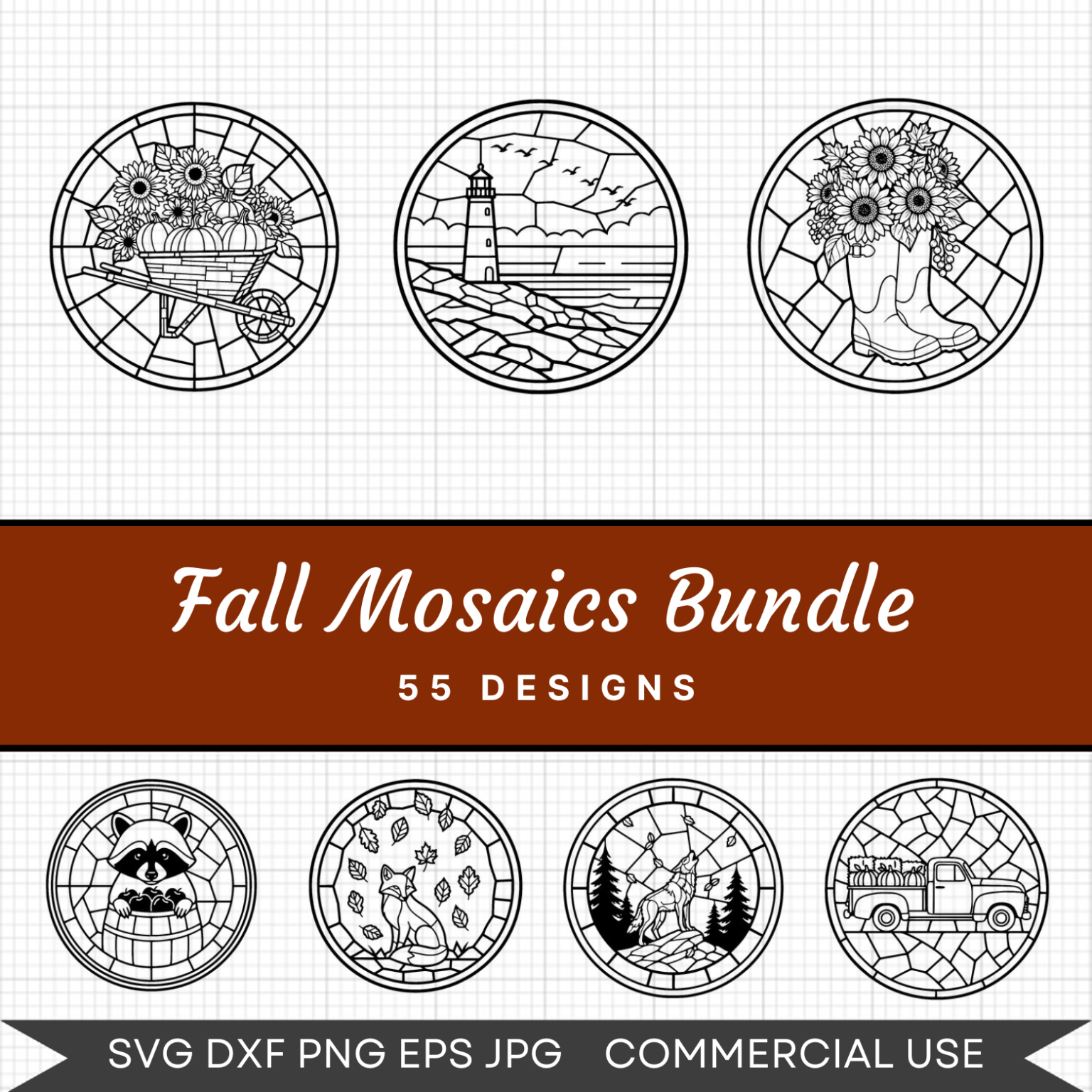 Fall Mosaics Bundle – 55 Instant Download Svg Images – Creative Meadow