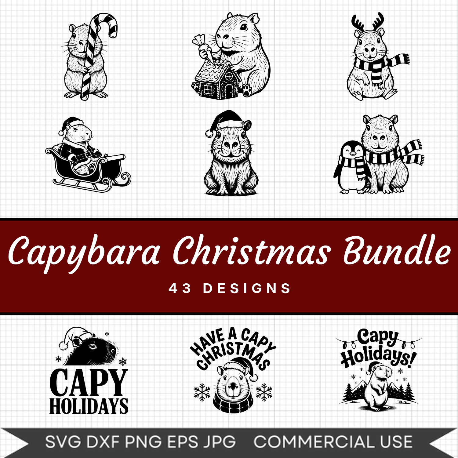 Capybara Christmas Bundle – 43 Instant Download Svg Images – Creative Meadow