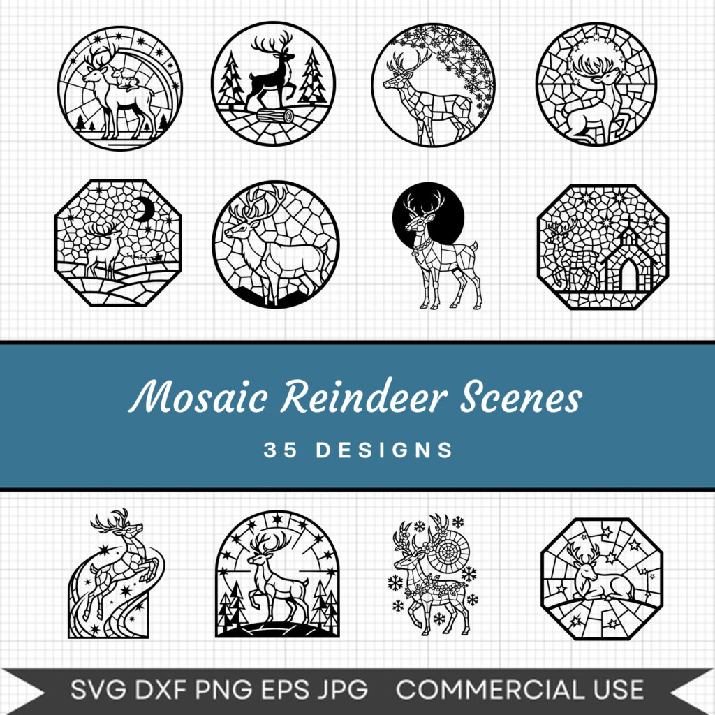 Mosaic Reindeer Scenes – 35 Instant Download Svg Images – Creative Meadow