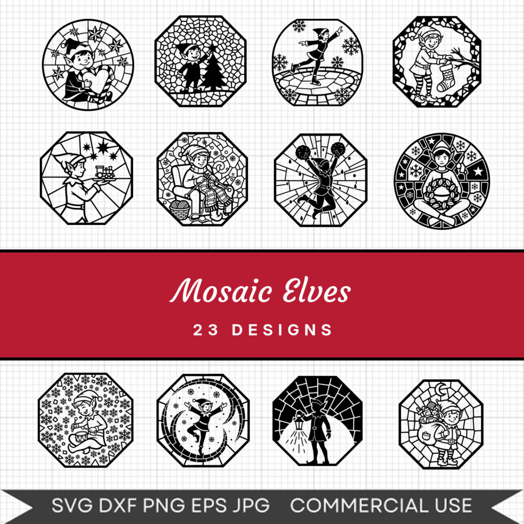 Mosaic Elves – 23 Instant Download Svg Images – Creative Meadow