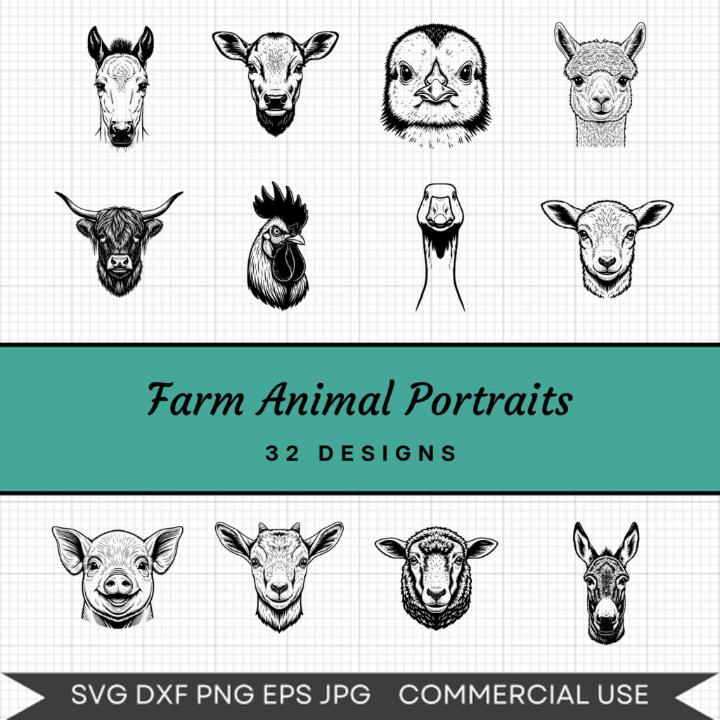Farm Animal Portraits – 32 Instant Download Svg Images – Creative Meadow