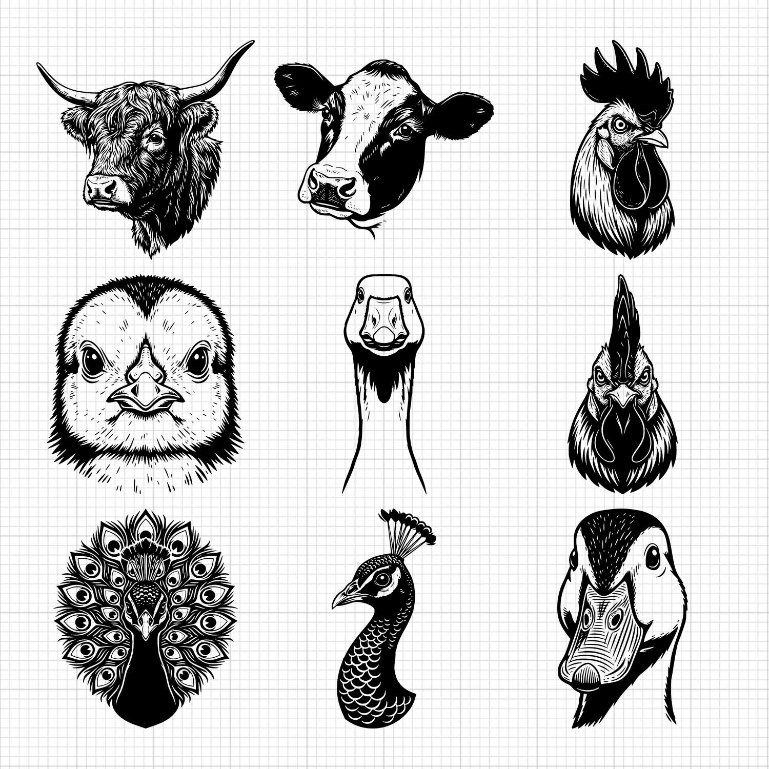 Farm Animal Portraits – 32 Instant Download Svg Images – Creative Meadow