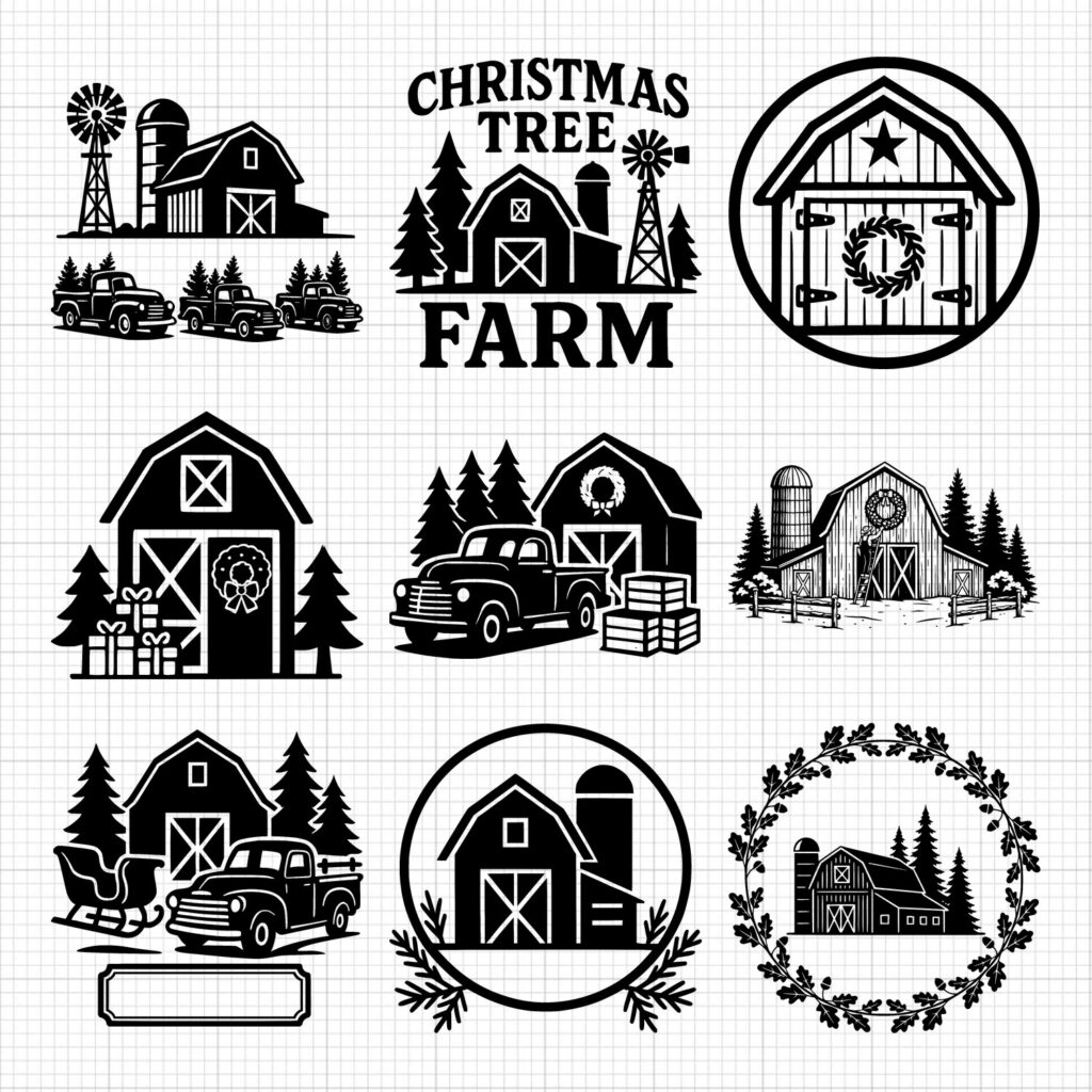 Winter Country Barns – 31 Instant Download Svg Images – Creative Meadow