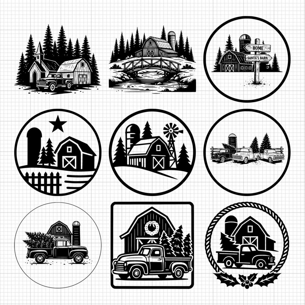 Winter Country Barns – 31 Instant Download Svg Images – Creative Meadow