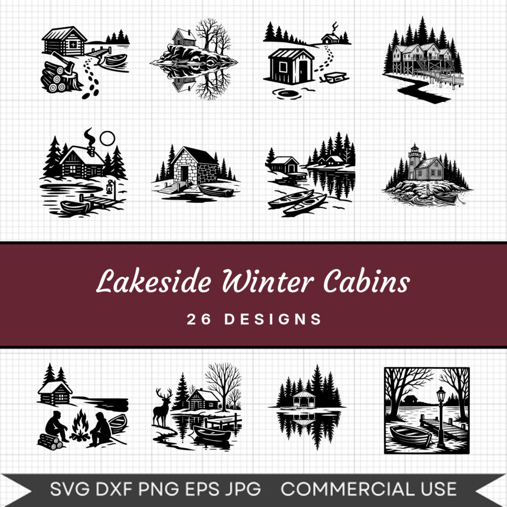 Lakeside Winter Cabins – 26 Instant Download Svg Images – Creative Meadow